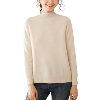 Dissa Pull Cachemire Femme Ecru Col Montant Solide Couleur Tricot&eacute; en Vrac Manches Longues &eacute;pais Pull en Cachemire et Laine,EU 40,DF8092