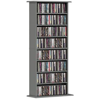 HOMCOM Rangements pour CD et DVD, meuble de rangement multim&eacute;dia, capacit&eacute; max. 360 CD/185 DVD et Blu-ray, 8 compartiments et 6 &eacute;tag&egrave;res r&eacute;glables, pour salo