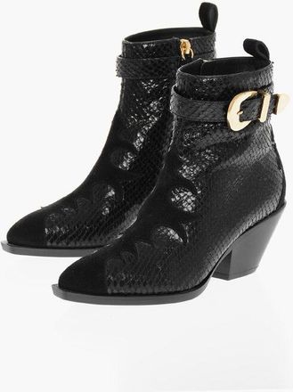 Giuseppe Zanotti Snakeskin GUNS Booties With Buckle Detail Heel 6 cm size 35