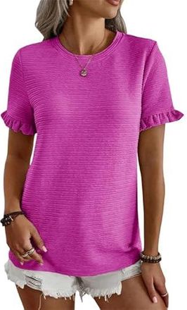 Generic T-shirt d&eacute;t&eacute; europ&eacute;en et am&eacute;ricain &agrave; manches champignons pour femmes, couleur unie, col rond, Couleur 1, XL