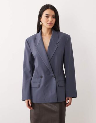 Mango Uma - Blazer in Blau mit Schulterpolstern, Kombiteil