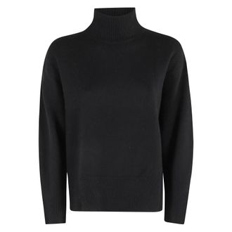 Vince Femme, Pulls, Noir, Taille: 36 FR Pull Noir avec Fentes Lat&eacute;rales et Col Haut