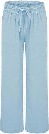 Generic Pantalon d&eacute;t&eacute; en lin pour femme - Pantalon d&eacute;contract&eacute; - Taille &eacute;lastique - Avec poches - Coupe ample - Jambe large - L&eacute;ger - Cordon de serrage, BU3.,