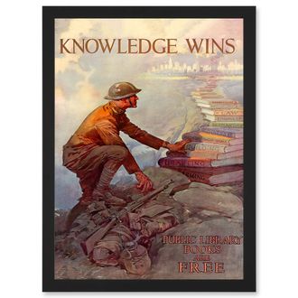 Artery8 Advert Military War World Knowledge Wins Books American Library Artwork Framed A3 Wall Art Print