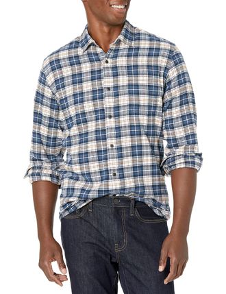 Amazon Essentials Herren Langarmhemd aus Flanell (in Übergröße erhältlich), Mehrfarbig Check Plaid, M