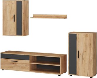 Vicco Wohnwand Berno, Goldkraft Eiche/Anthrazit, Set, 4 Teile