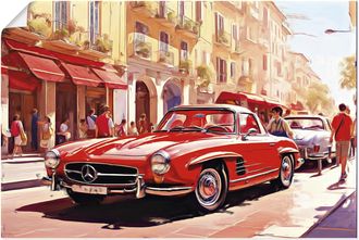 Artland Wanddeko Poster & Kunstdrucke Wandposter 120x80 cm Auto Sportwagen Oldtimer Mercedes 300 SL Rot Frankreich U5DD