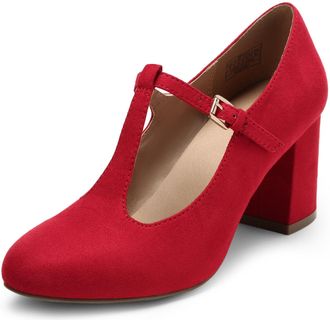 Dream Pairs Mary Jane Pumps mit T-Riemen, Hochzeitsschuhe für Damen,Size 40.5,Rot,DPU211