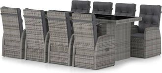 vidaXL Vidaxl - Ensemble table et chaise de jardin 9 pi&egrave;ces - R&eacute;sine tress&eacute;e gris - Coussins amovibles - Cadre acier robuste - Dimensions table 240x90cm