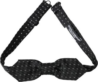 Dolce & Gabbana Black White Stitched Silk Men Neck Bow Tie And