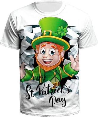 Generic T-shirt &agrave; manches courtes pour homme Motif tr&egrave;fle &agrave; cravate Col rond Vert, Z05-blanc, 4XL