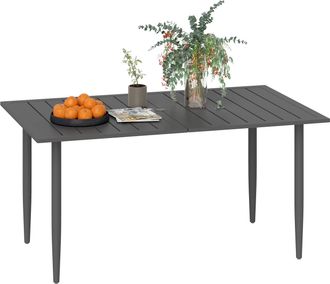 OUTSUNNY Gartentisch 150x90cm, Wetterfest Balkontisch aus Stahl, Balkontisch mit Schirmloch Lamellendesign Outdoor Campingtisch Beistelltisch, rechteckig Terra