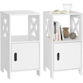 Woltu Woltu - Lot de 2 tables de chevet &eacute;troites 30x30x60cm - MDF blanc - 1 casier ouvert et 1 compartiment avec porte - Charge max 25kg