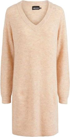 Pieces Damen Pcellen Ls V-Neck Knit Dress Noos Bc, White Pepper, XL