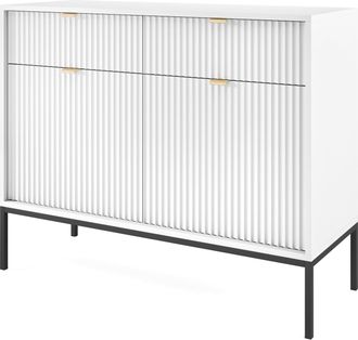 Selsey Vellore Sideboard Kommode 2-t&uuml;rig mit 2 Schubladen, Wei&szlig; mit geriffelten Fronten, 104 cm
