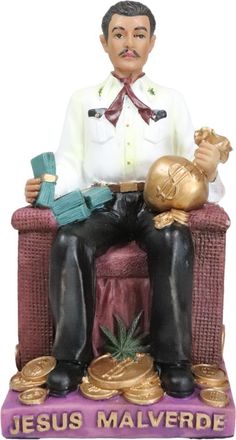 Ebros Gift Seated Jesus Malverde Cjuba Herr Engel der Armen Figur Narco Saint Sinaloa Religiöse Figur Mexiko Dekor 15,9 cm hoch