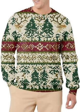 Generic Pull à col rond pour homme - Pull de Noël à col rond - Haut à manches longues avec imprimé arbre festif - Vacances dhiver - Pull dhiver pour adultes -
