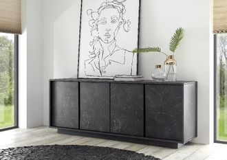 Les Tendances Credenza Madia Design Moderno 4 Ante Effetto Marmo 180x43x79cm Athens - Nero