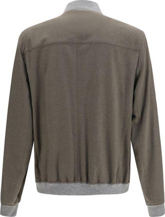 Brunello Cucinelli Bicolor Cashmere Bomber Jacket - Gray