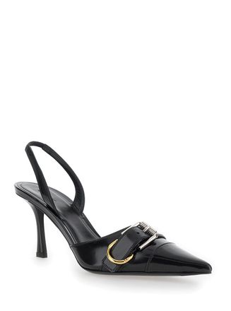 Givenchy Womens Black Slingback Pumps With Buckle Detail Calf Leather