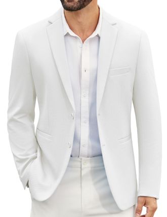 Coofandy Herren Sakko Freizeit Business Strick Blazer 2 Kn&ouml;pfe Reverskragen Regular Fit Anzugjacke Weiss XXL