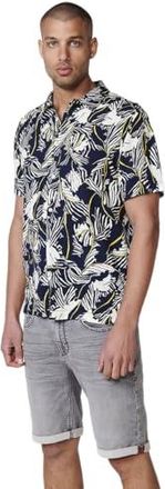 Kor&ouml;shi Chemise &agrave; manches courtes avec imprim&eacute; tropical bleu marine pour homme - 100 % viscose de couleur bleu marine, bleu, L