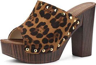 Allegra K Femmes Sandales Talon Carré Plateforme Bout Ouvert Léopard 36