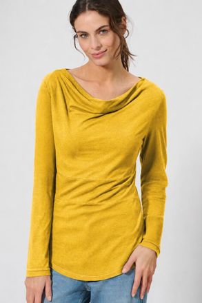Hempage Hempage Damen vegan Langarmshirt Wasserfallausschnitt Curry Gelb