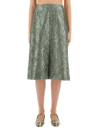 Dries Van Noten Ruched Satin Midi Skirt - Green
