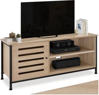 TecTake TecTake Meuble TV 110 x 41,5 x 50,5 cm, Banc TV avec 2 &eacute;tag&egrave;res et 1 Compartiment ferm&eacute;, Style Industriel, Meuble Tele avec encoches arri&egrave;re, Meubles 