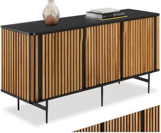 TecTake Buffet 45,5 x 156 x 74 cm, Buffet Salle a Manger Bois dEucalyptus laqu&eacute;, 3 Portes, 6 Compartiments, Vaisselier, Meuble de Rangement, Bahut, Meuble Sal