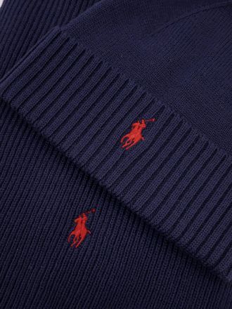 Polo Ralph Lauren Mens Wool Scarf And Cuffed Hat Set Blue Scarfs