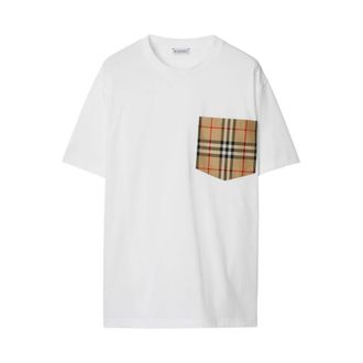 Burberry Femme, Tops, Blanc, Taille: 38 FR T-shirt ras du cou en jersey &agrave; motif Vintage Check