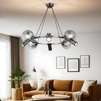 Opviq Antique Lacquer Chandelier, Metal Body, Adjustable Height 30-110 cm, &Oslash;14 Glass Cap, 4x E27 & 4x GU10 Sockets, Elegant Lighting for Home Decor