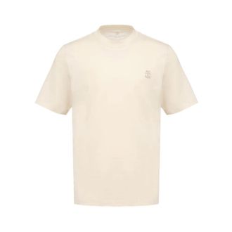 Brunello Cucinelli Rundhalsausschnitt Baumwoll-Jersey-T-Shirt - - Tops - Herren - Wei&szlig; - L