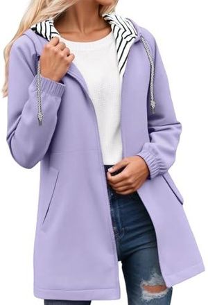 Generic Vestes l&eacute;g&egrave;res pour femme 2026 - Veste coupe-vent anorak avec poches &agrave; capuche et rayures pour aventures en plein air, violet clair, XXL