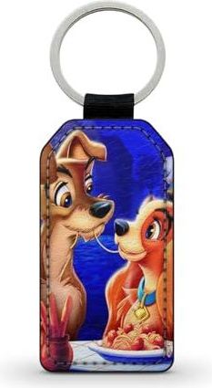 Generic Porte-clé noir en simili cuir La belle et le clochard dessin animé Lady and tramp chiens amour Ref 2