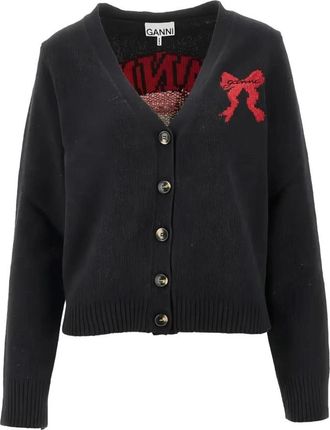 Ganni Femme, Pulls, Noir, Taille: 36 FR Graphic Wool Cardigan