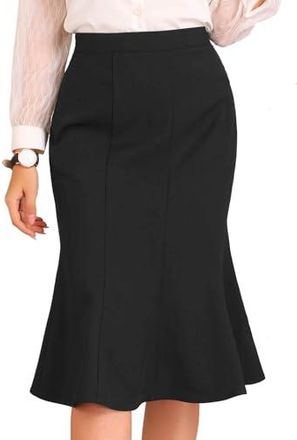 Allegra K Jupe Crayon &agrave; Ourlet &agrave; Volants Femme Jupe Sir&egrave;ne &Eacute;l&eacute;gante Taille Haute Jupe Mi-Longue &Eacute;vas&eacute;e Noir M