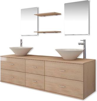 vidaXL Neuf pcs mobilier Meuble pour Salle de Bains avec lavabo et Robinet Beige