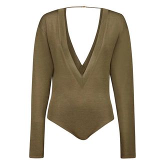 Saint Laurent Gr&uuml;ner Mesh-Body mit V-Ausschnitt - - Tops - Damen - Gr&uuml;n - L
