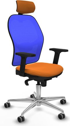 Piqueras y Crespo Ergonomischer Qualit&auml;tsstuhl mit 2D-Armen, h&ouml;henverstellbare Lendenwirbelst&uuml;tze und h&ouml;henverstellbares Kopfteil, Blau/Orange