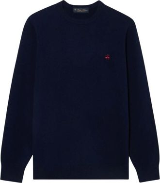 Brooks Brothers Homme, Pulls, Bleu, Taille: L Pull en laine dagneau &agrave; col rond avec logo
