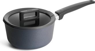 Woll 920CP Guss Topf Concept Plus Stielkasserolle 20 cm, 9 cm hoch mit Deckel, 2.5 L mit festen Griff, Anthrazit