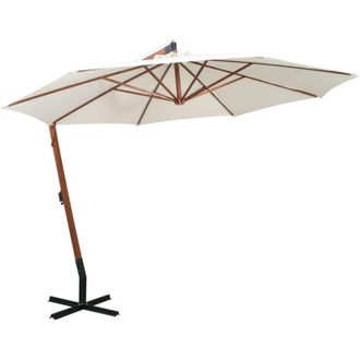 vidaXL Vidaxl - Parasol d&eacute;port&eacute; 350 cm blanc - M&acirc;t en bois de sapin - Toile polyester r&eacute;sistante aux UV - M&eacute;canisme &agrave; manivelle - Base crois&eacute;e stable