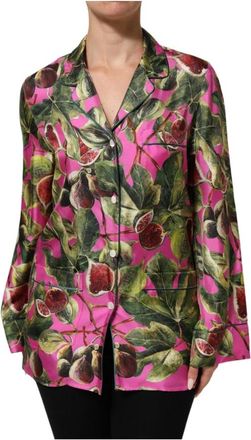 Dolce & Gabbana Femme, Blouses et Chemises, Multicolore, Taille: 34 FR Haut chemisier en soie imprim&eacute;e figue