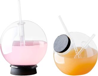 Generic 2 x Glasbecher, Trinkwasserbecher, 425 ml + 266 ml, kreativer Trinkbecher, Trinkbecher mit Bambusdeckel, multifunktionales Glas für Familie, Bar