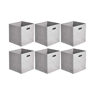 Amazon Basics Lot de 6 cubes de rangement pliables en tissu avec oeillets ovales Gris clair