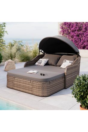 ambia GARDEN Sonneninsel, Grau, Metall, Kunststoff, Füllung: Komfortschaum, 132x65x204 cm, Fsc, Bsci, verstellbares Dach, UV-beständig