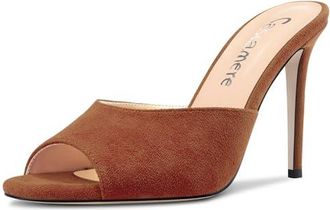 Castamere Femmes Haut High Aiguille Talon Heel Ouvert Bout Slip-on Sandales Dress Bureau Décontracté Mules Chaussures 10 CM Heels Marron Foncé 39 EU